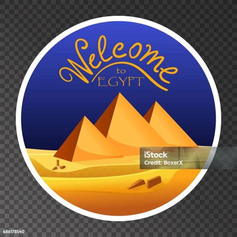만화 환영에 이집트 개념 아이콘 투명 배경에서 푸른 하늘 가진 사막에서의 이집트 피라미드 벡터 일러스트 레이 션 0명에 대한
