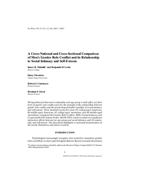 Pdf A Cross National And Cross Sectional Comparison Of Mens Gender