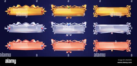 Medieval Buttons Ui Game Menu Elements Gold Metal Oblong Banners And