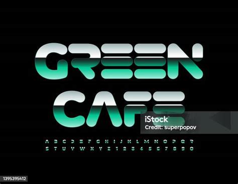 벡터 럭셔리 로고 그린 카페 미래 지향적 인 광택 알파벳 문자와 숫자 세트 0명에 대한 스톡 벡터 아트 및 기타 이미지 0명 개념 건강한 식생활 Istock