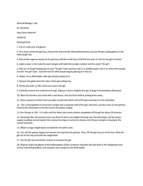 General Biology Laboratory I Lab Flow Chart General Biology Lab Dr Pearlman Flow Chart