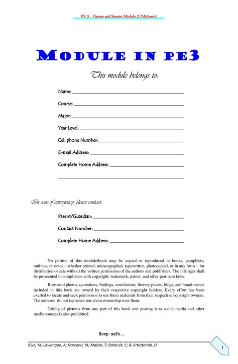 module 2 in pe 3 midterm 2 this module belongs to name course