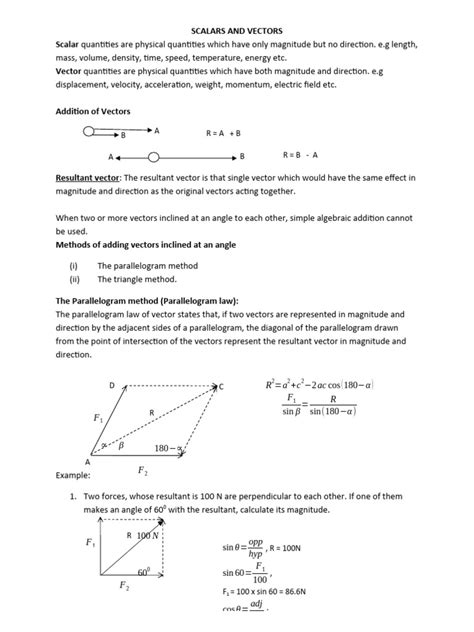 Scalars And Vectors Pdf Euclidean Vector Force