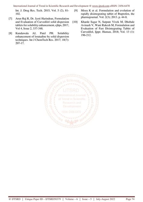 Formulation And Evaluation Of Fast Disintegrating Tablet Of Solid Dispersion Of Carvedilol A