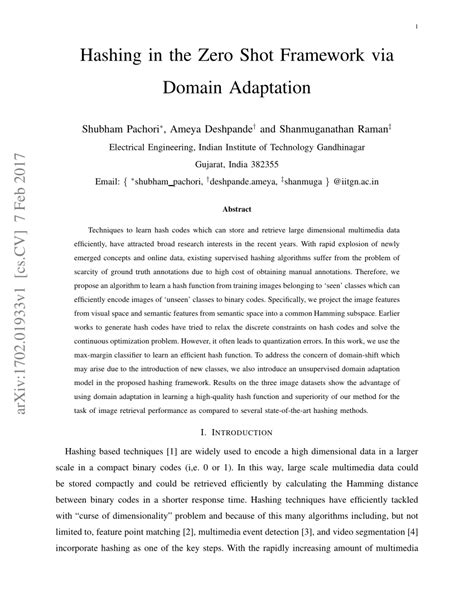 Pdf Hashing In The Zero Shot Framework Via Domain Adaptation