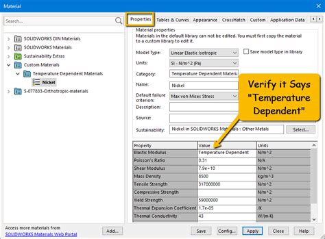 Solidworks Create Temperature Dependent Custom Materials