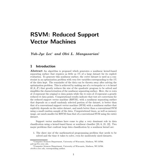 Pdf Rsvm Reduced Support Vector Machines