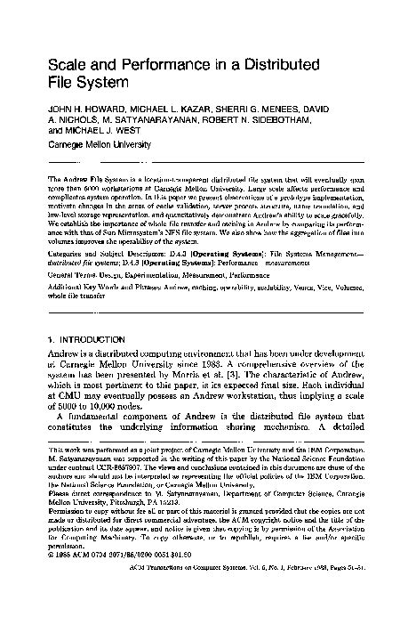Pdf Scale And Performance In A Distributed File System