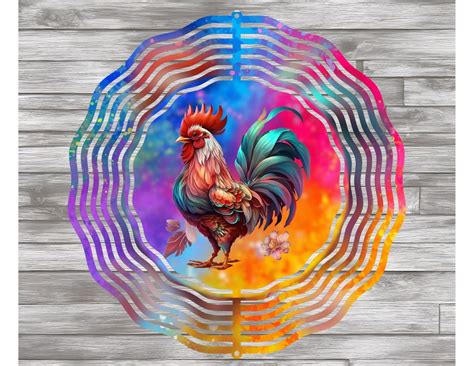 Colorful Rooster Wind Spinner 3d Metal Farmhouse Decor Etsy
