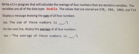 Solved Write A C Program That Will Calculate The Average Chegg