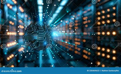 Futuristic Digital Globe With Circuit Patterns In Data Center Stock