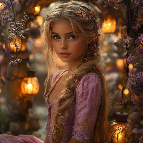 A Beautiful Young Girl In The Style Of Rapunzel From Disneys Animated