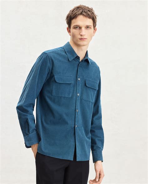 Corduroy Casual Shirt With Leather Detail Berluti