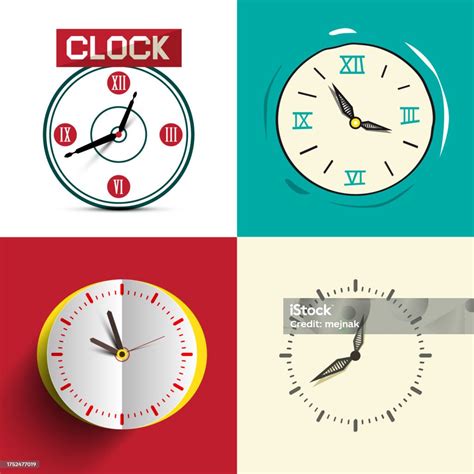 Analog Clock Set Vector Icons Stock Illustration Download Image Now Analog Badge Chrome