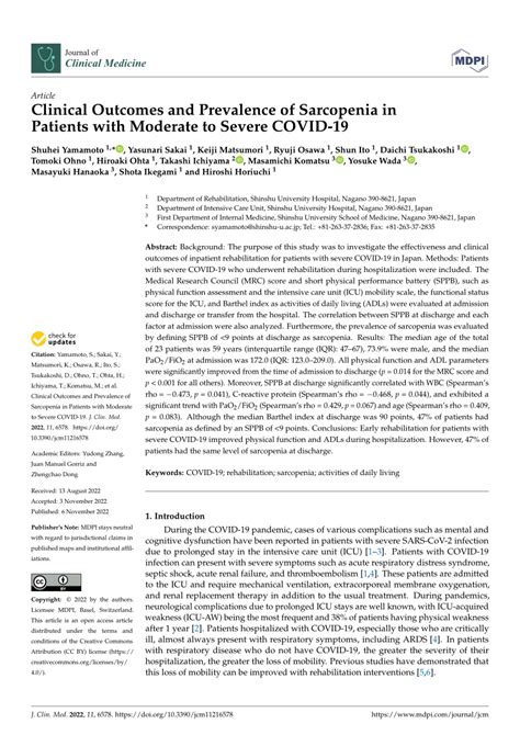 Pdf Clinical Outcomes And Prevalence Of Sarcopenia In Patients With