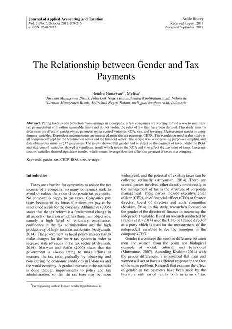 PDF The Relationship Between Gender And Tax Payments