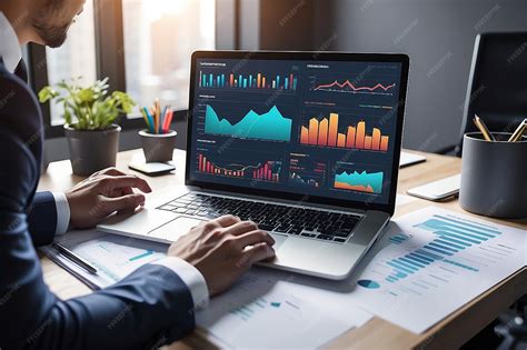 Premium Photo Businessman Works On Laptop Showing Business Analytics