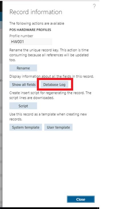 how to know the database log for the current record in dynamics 365