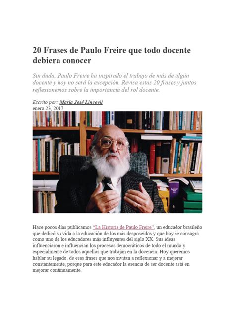 20 Frases De Freire Pdf Enseñando Maestros