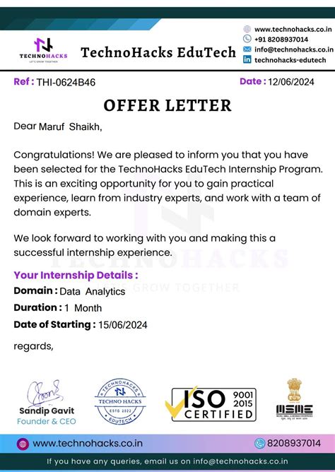 I Am Thrilled To Share That I Have Received An Internship Offer From