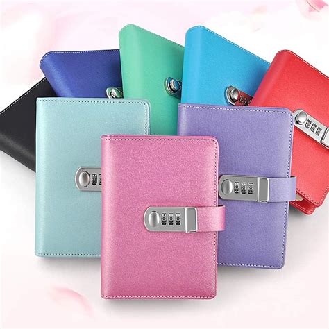 A6 Loose Leaf Password Notebook Refillable 104 Sheets PU Leather Secret Diary With Combination