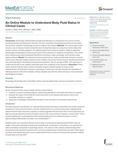 Pdf An Online Module To Understand Body Fluid Status In Clinical Cases