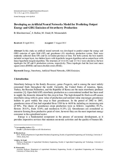Pdf Developing An Artificial Neural Networks Model For Predicting Output Energy And Ghg
