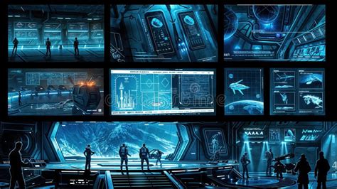 Dynamic Storyboard Sequence Of Futuristic Exploration Mission Stock