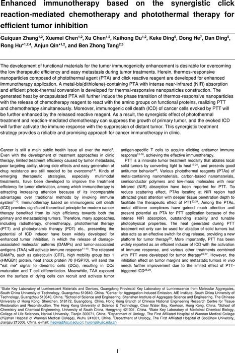 Enhanced Immunotherapy Based On The Synergistic Click Reaction Mediated Chemotherapy And