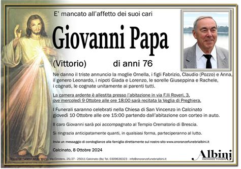 Giovanni (Vittorio) Papa - Onoranze Funebri Albini