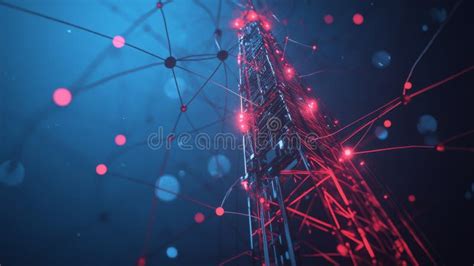 Futuristic Red Telecommunications Tower With Network Connections Stock Image Image Of Hightech