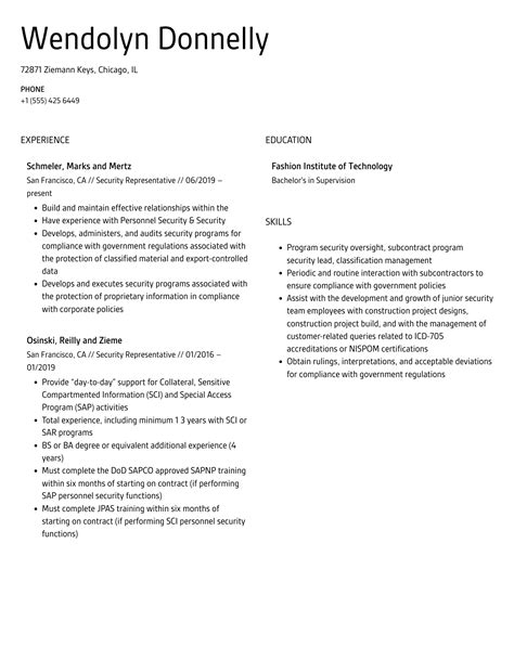 Security Representative Resume Samples Velvet Jobs