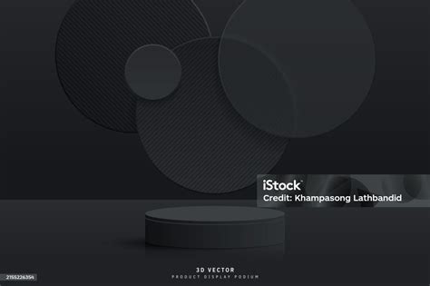 추상적인 까만 3d 실린더 연단 주춧대 또는 원형 유리제 오버랩을 가진 제품 진열대는 공중에 떠 있습니다 쇼 코스메틱을 위한