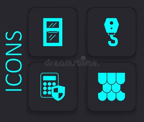 Set Roof Tile Window In Room Crane Hook And Security Keypad Access Panel Icon Black Square