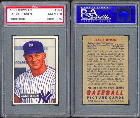 Lot Detail 1951 Bowman 254 Jackie Jensen Psa 8 Nm Mt
