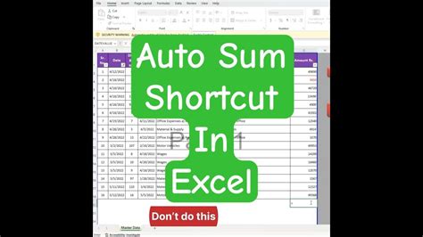 Auto Sum Shortcut In Excel Shorts Youtube