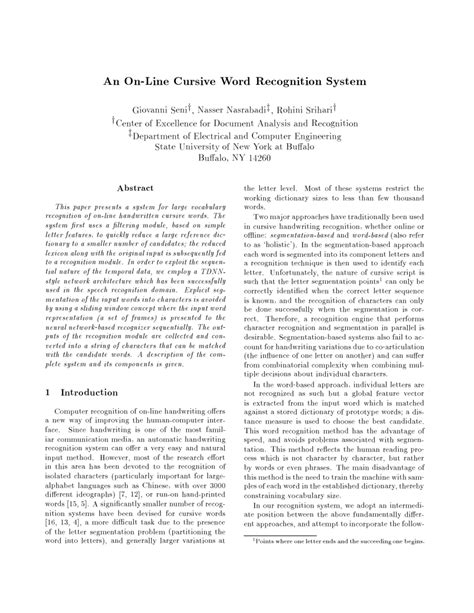 Pdf An On Line Cursive Word Recognition System