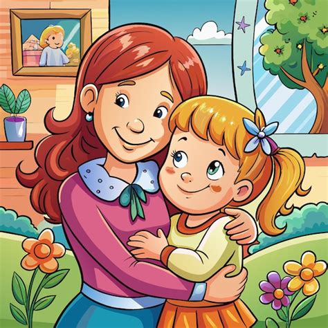 Premium Vector A Cartoon Illustration Of A Mother Hugging Her Daughter