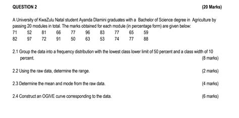 QUESTION Marks A University Of KwaZulu StudyX