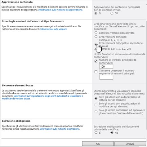 Abilitare E Configurare Il Controllo Delle Versioni Per Un Elenco O Una Raccolta Supporto