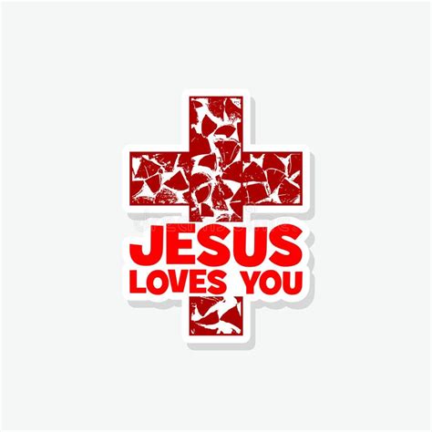 Jesus Loves You And Cross Sticker Icon Stock Vector Illustration Of