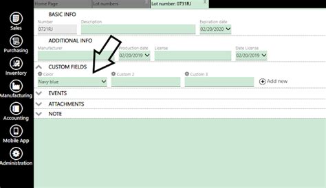 custom fields in lot numbers erpag