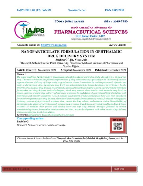 Pdf Nanoparticulate Formulation In Ophthalmic Drug Delivery System