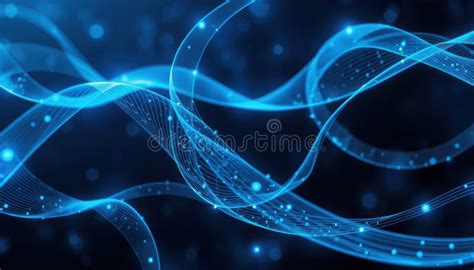 Futuristic Blue Waves With Glowing Particles Create Mesmerizing Visual Effect Stock Illustration