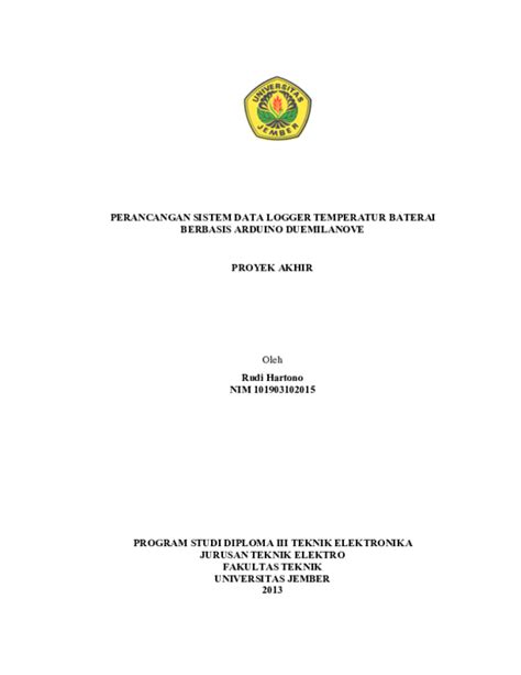Pdf Perancangan Sistem Data Logger Temperatur Baterai Berbasis Arduino Duemilanove