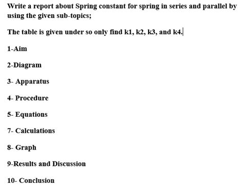 Solved Write A Report About Spring Constant For Spring In Chegg Com