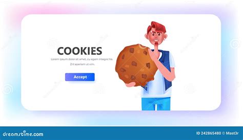 Man Holding Cookie Protection Of Personal Information Internet Web Pop Up We Use Cookies Policy
