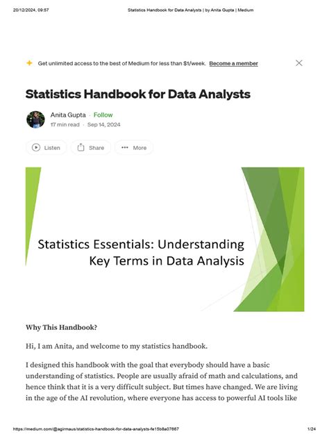 Statistics Handbook For Data Analysts By Anita Gupta Medium Pdf Standard Deviation
