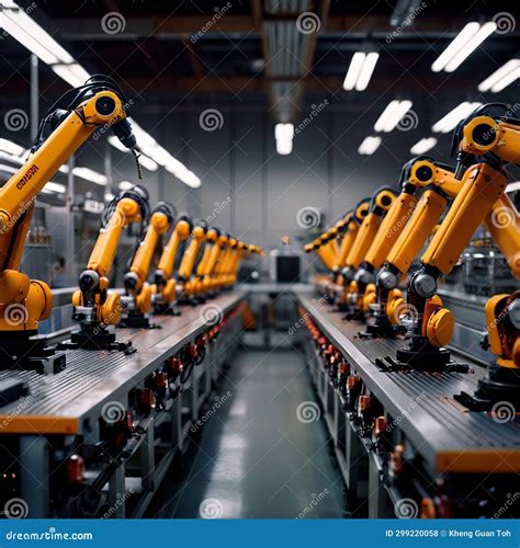 Robotic Automatic Servo Arms For Automated Assembly Line In Factory Royalty Free Stock Image