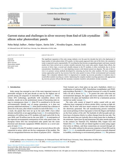 Pdf Current Status And Challenges In Silver Recovery From End Of Life Crystalline Silicon